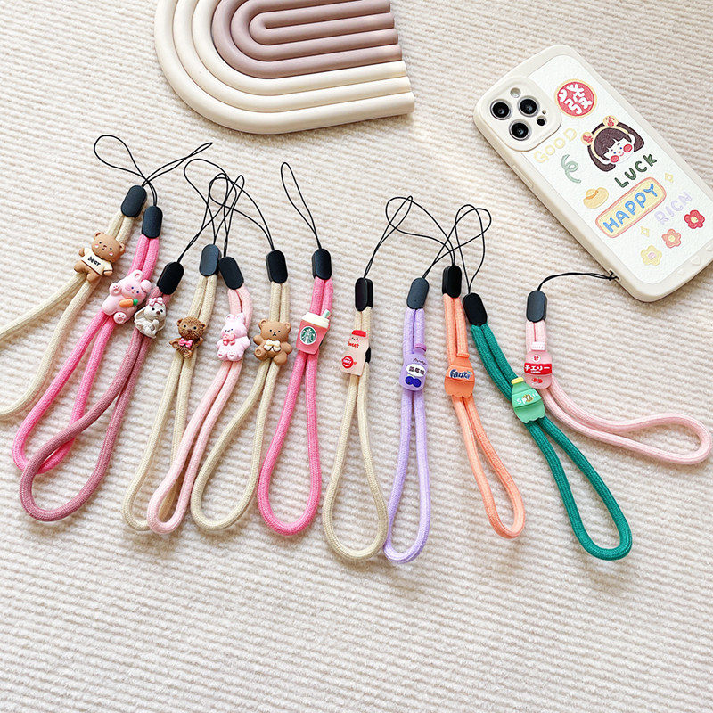 饼干熊毛绒手机挂绳可爱卡通手绳秋冬短款手腕挂件防摔手机链挂饰_虎窝淘