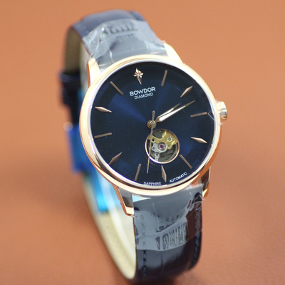 宝舵真钻石真皮自动机械机芯手表