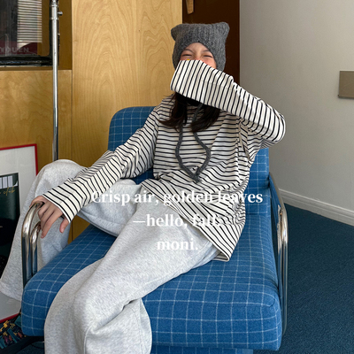 MONI 海军风2色基础条纹T恤/2色基础直筒卫裤