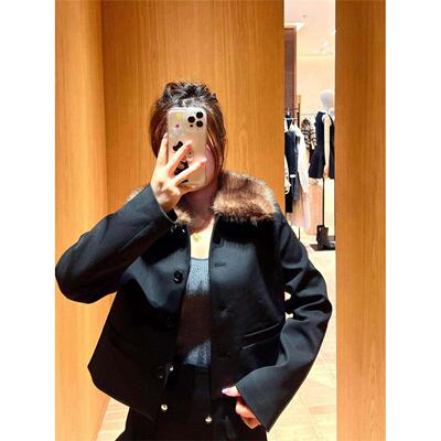 法单家 26春夏可拆式领黑色单排扣短款夹克外套上衣FPVE00763