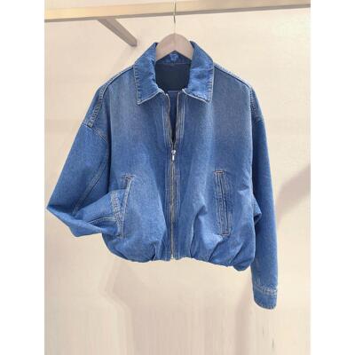 法单家 2026春季新款法式蓝色宽松洋气设计感翻领牛仔外套女上衣