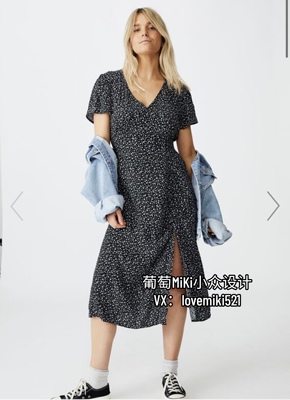 cotton甜美风炒鸡好看印花连衣裙