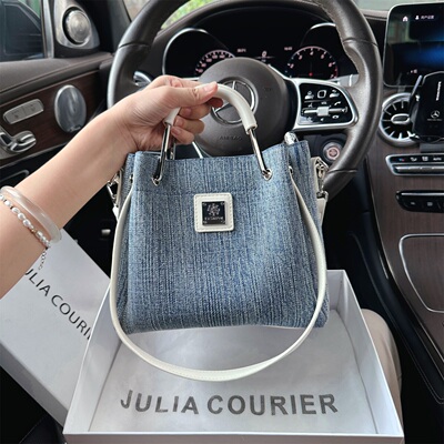 JULIA COURIER女包水洗牛仔纹水桶包包女2026新款单肩斜挎手提包