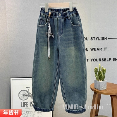 牛哆哆童装儿童韩版加绒牛仔裤