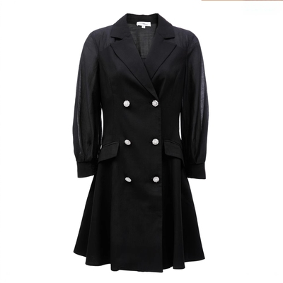 VM国内代购黑色双排扣百搭收腰七分袖气质通勤连衣裙女 32337C008