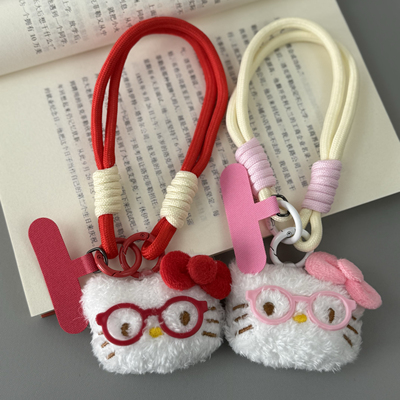 新款可爱卡通毛绒手机链挂件少女粉手机挂绳挂饰手机挂件kt猫眼镜