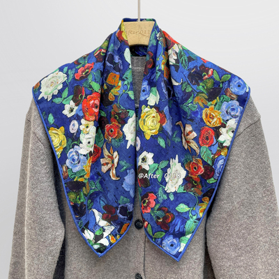 羊毛中方巾围巾通勤风绝美油画