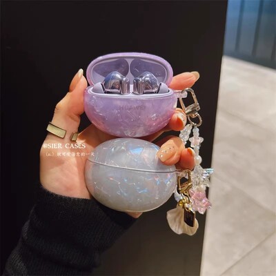 适用于华为freebuds6保护套流光紫贝壳纹6i华为freebudsse2保护壳4e彩贝简约airpodspro2紫色保护壳防摔clip2