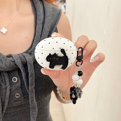 波点黑猫适用于华为freeclip2夹耳保护套简约可爱卡通华为freebuds7i/6i保护壳4E蓝牙防摔se4小清新