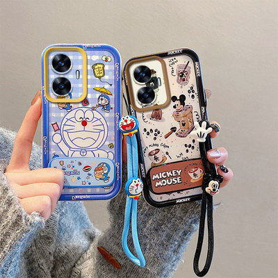 适用Realme C55手机壳防摔真我C53 4G海外版C30保护套国际版硅胶个性创意立体卡通补妆镜子支架可爱新款