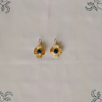 耳环Nuit18k金蓝色宝石复古小众花朵质感耳钉