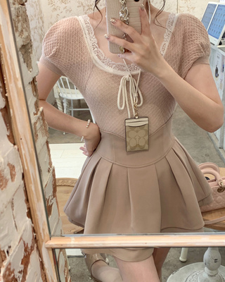 Starry羊驼毛方领蝴蝶结针织衫