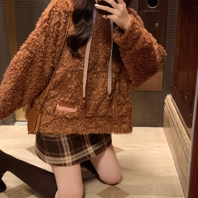 Starry日系甜美格纹毛呢半身裙