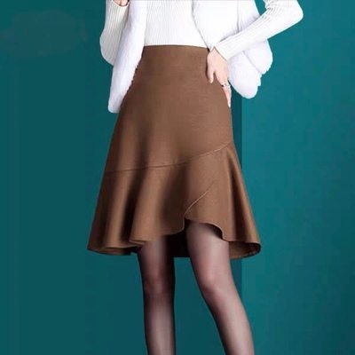 侧拉链性感气质百搭毛呢半身裙