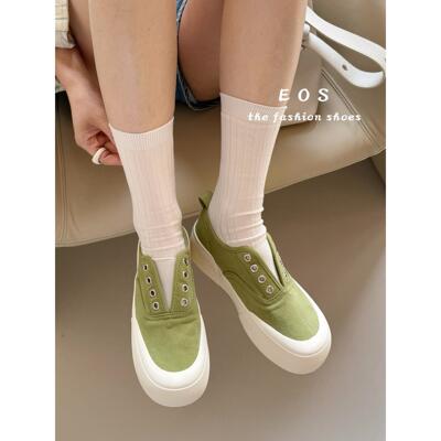 。EOS女鞋厚底一脚蹬帆布鞋女2025新款透气乐福鞋休闲板鞋6881-51