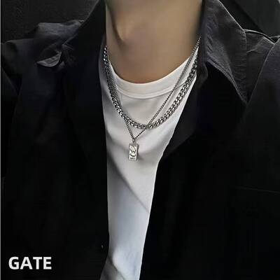 欧美小众设计全钛钢双层项链男高级感痞帅嘻哈时尚个性锁骨项链男