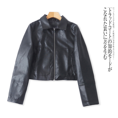 HH2394外贸欧美单气质女士皮衣春季新款翻领拉链显瘦大码胖MM外套