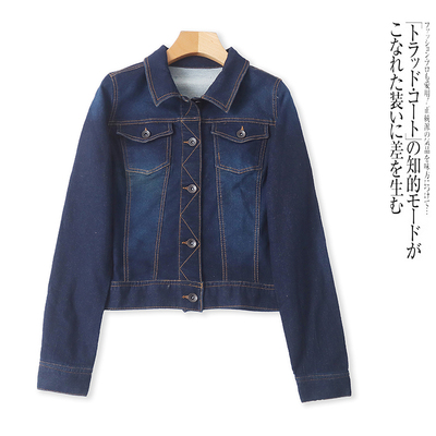 D5240外贸欧美单女士牛仔外套新款翻领纽扣修身显瘦百搭休闲上衣