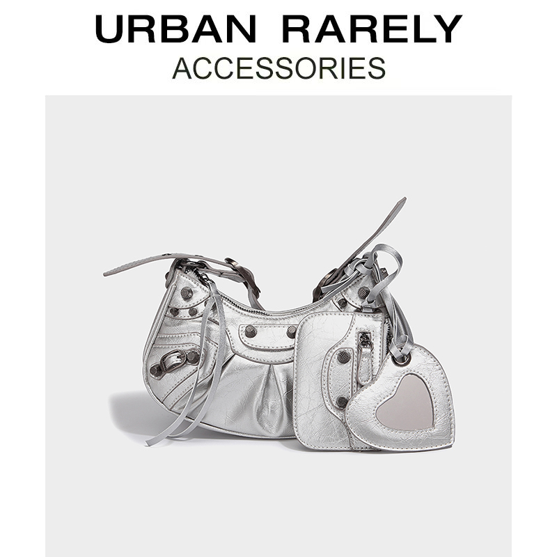 UR辣妹铆钉三合一机车包包2023夏新款褶皱y2k时尚潮流单肩斜挎包_虎窝淘