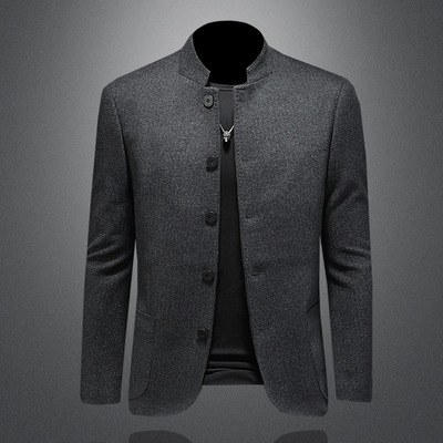 XZ88021/P195五粒扣羊毛混纺西服外套男商务立领单西上衣中山装