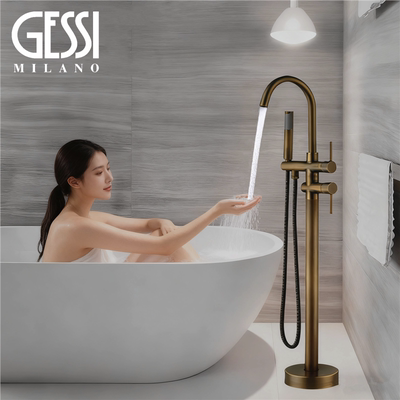 意大利GESSI捷仕复古色全铜冷热落地浴缸龙头缸边式立柱盆水龙头