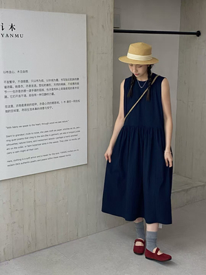 女装正品2026夏款新无袖连衣裙36220休闲文艺宽松日系圆领连衣裙