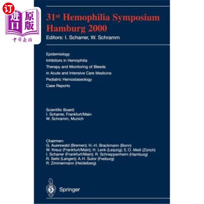 海外直订医药图书31st Hemophilia Symposium: Hamburg 2000 第31届血友病研讨会:2000年汉堡