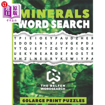 海外直订Minerals Word Search 60 Large Print Puzzles: For People Interested By Gemstones, 矿物词搜索60个大型印刷谜题