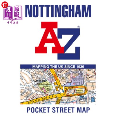 海外直订Nottingham A-Z Pocket Street Map 诺丁汉A-Z袖珍街道地图