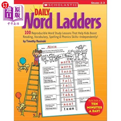 海外直订Daily Word Ladders: Grades 2-3: 100 Reproducible Word Study Lessons That Help Ki 每日单词阶梯：2-3