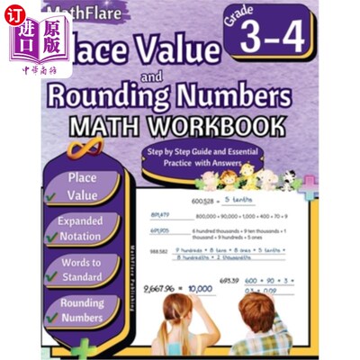 海外直订Place Value and Expanded Notations Math Workbook 3rd and 4th Grade: Place Value  位置值和扩展符号数学练习册