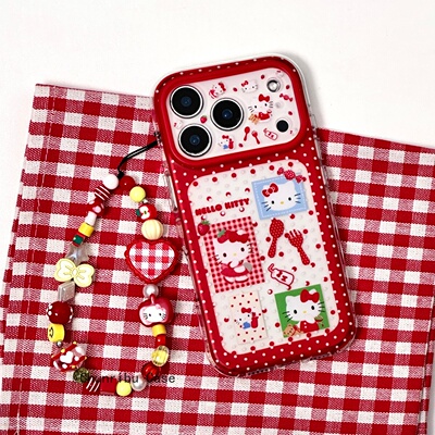春日部防卫队Fighting｜日韩ins早春小清新红色波点勺子叉子kt猫适用苹果17/16promax手机壳挂绳iphone15