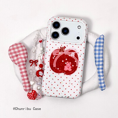 春日部防卫队Fighting｜日韩ins可爱卡通白底红波点蝴蝶结苹果小兔适用苹果17/16promax手机壳iphone15/14/13