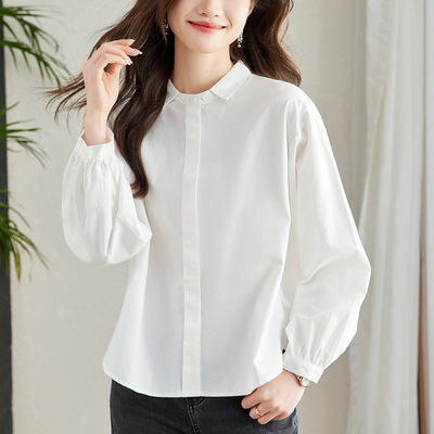 纯棉衬衫女士长袖减龄衬衣宽松