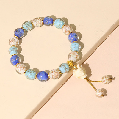 红金沙夜光琉璃景泰蓝手串女高级感潘家园珐琅繁花系景区饰品手链