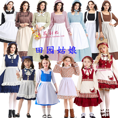 小女孩亲子装田园碎花女仆表演服