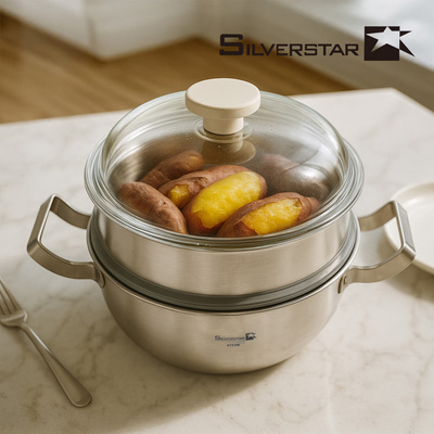 韩国进口silverstar316不锈钢20cm迷你双耳炒锅多用蒸锅汤锅一体