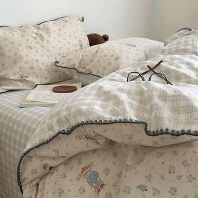 卡通纯棉贝壳边全棉四件套新款儿童床上用品宿舍被套床单人三件套