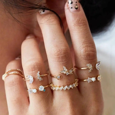 7pcs/set Bohemian Crystal Butterfly Open Ring Set for Women
