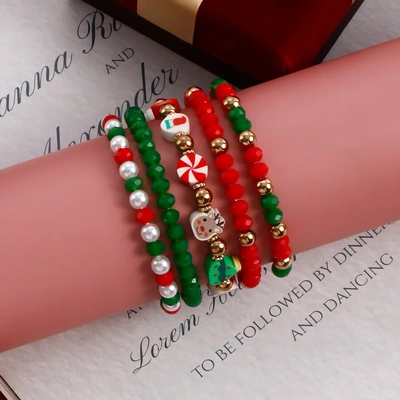 Polymer Clay Stackable Bracelet Set For Women Santa