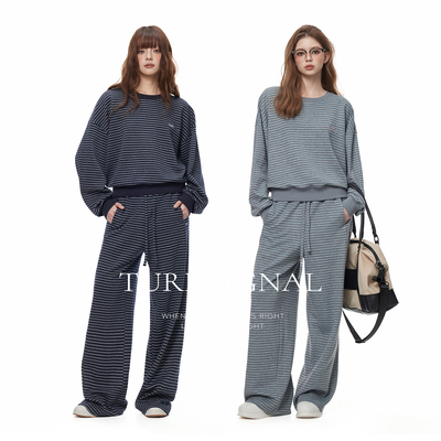 TurnSignal条纹针织卫衣长裤套装