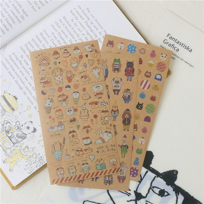 式复古牛皮纸卡通猫咪贴纸