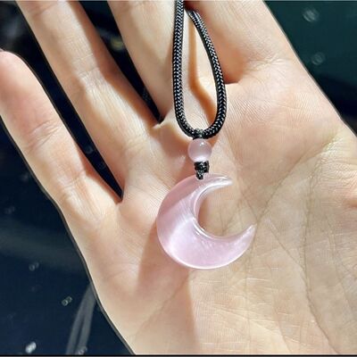 项链闺蜜吊坠锁骨链情侣礼物猫眼石粉色月牙小众可爱仙气月亮
