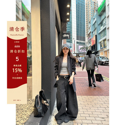 【清仓5折粉丝福利】复古设计感水洗牛仔裤女春季弯刀阔腿裤