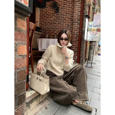 NanaByNana【缪尔暖冬】圈圈纱高领羊毛毛衣开衫女秋冬立领针织衫