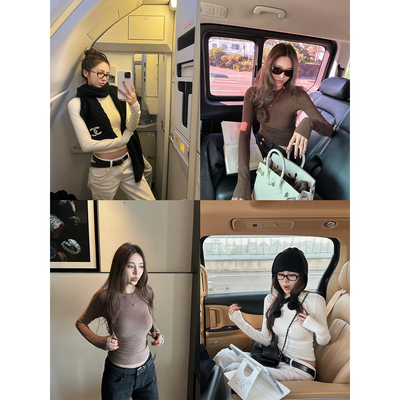 NanaByNana【skim*万能搭】裸感磨毛长袖t恤女秋修身显瘦打底衫