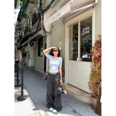 NanaByNana【7折福利】复古水洗休闲裤女夏季荃棉宽松直筒工装裤