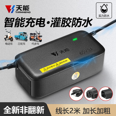 天能加长2.4米电动车电瓶充电器48V12A60V20AH72V32A三轮通用