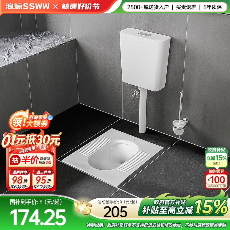 浪鲸卫浴蹲便器水箱整套装蹲厕防臭蹲坑家用便池厕所单水箱非标
