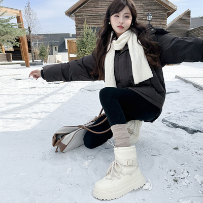 白色防水防滑雪地靴女2025冬季新款加绒加厚马丁靴厚底大棉鞋靴子